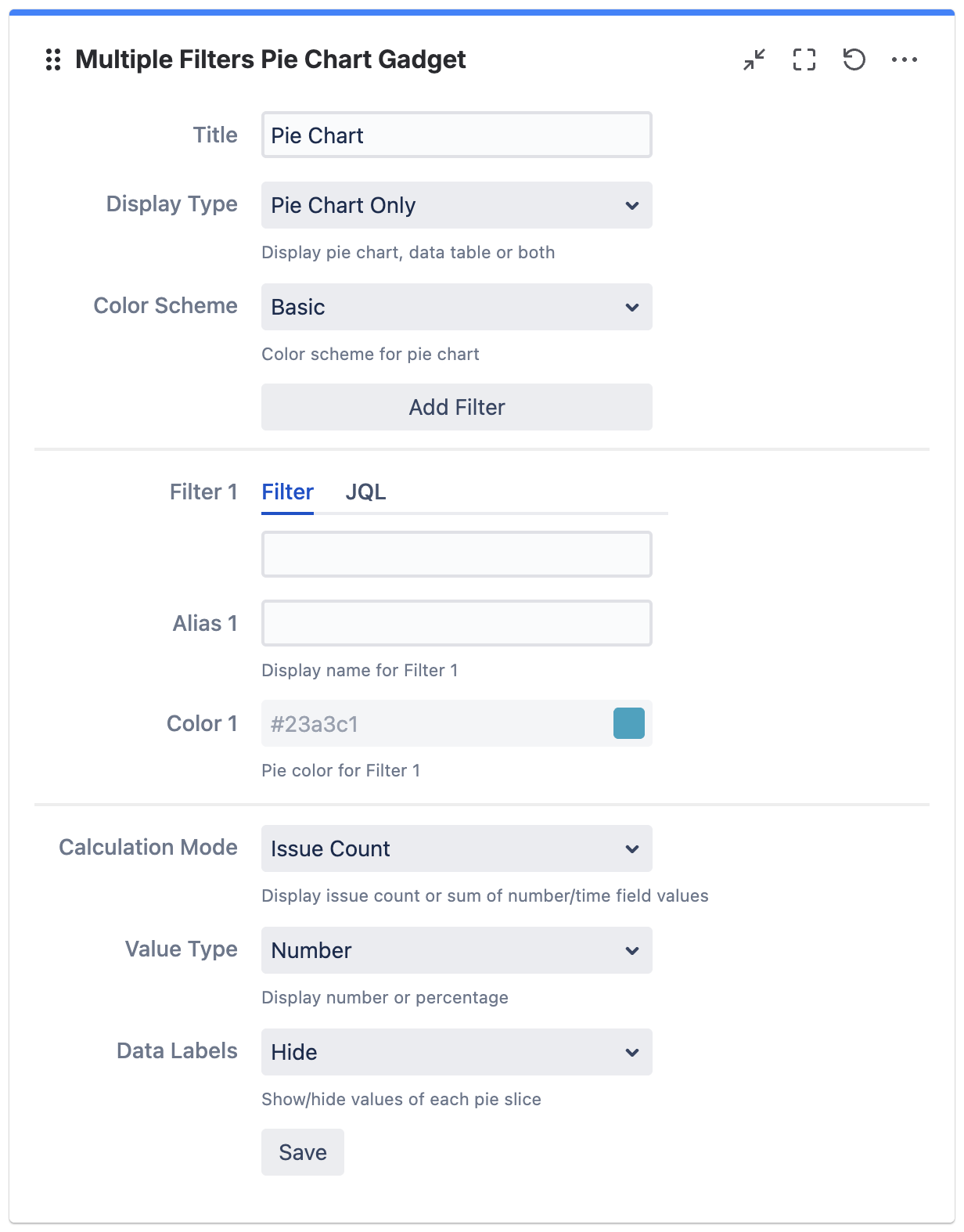 Configure Multiple Filters Pie Chart Gadget | Akeles